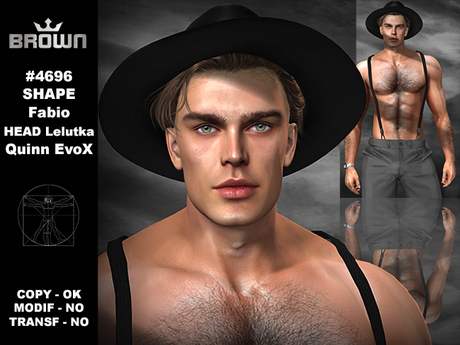 Second Life Marketplace - 4696 SHAPE Fabio HEAD Lelutka Quinn EvoX